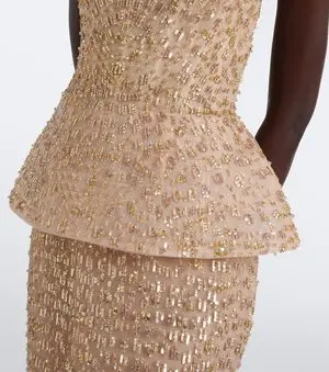 Monique Lhuillier Embellished Peplum Bustier Gown
