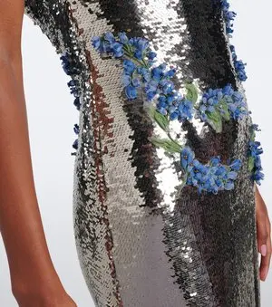 Monique Lhuillier Floral-appliqué Sequined Bustier Gown