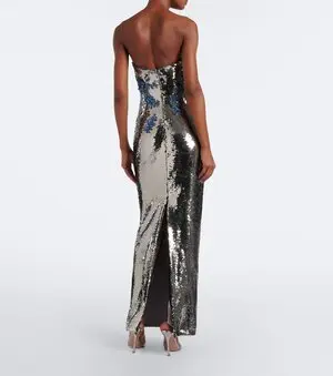 Monique Lhuillier Floral-appliqué Sequined Bustier Gown