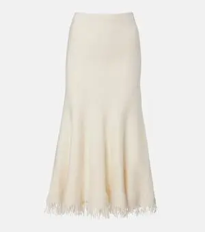 Bottega Veneta Fringed Wool Midi Skirt - White