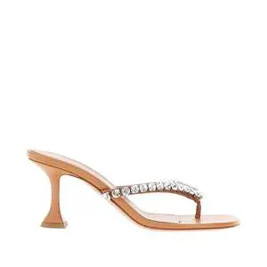 Amina Muaddi Gigi Crystal Embellished Nappa Leather Heeled Thongs - Cream