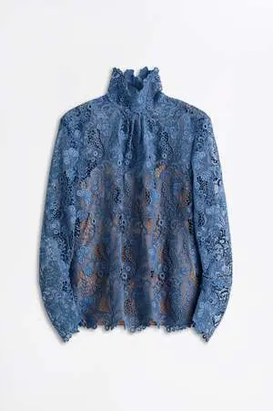 Scanlan Theodore Lace Funnel Neck Blouse - Denim