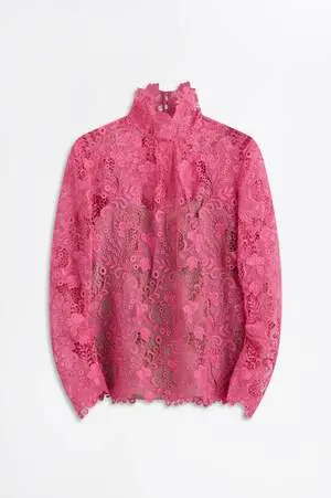 Scanlan Theodore Lace Funnel Neck Blouse - Pink