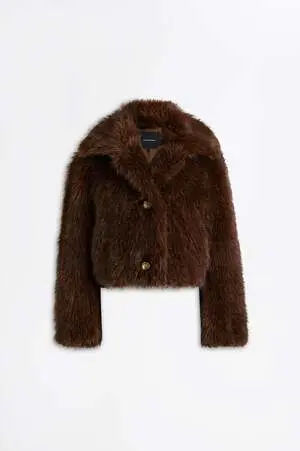 Scanlan Theodore Faux Fur Cropped Jacket With Spread Collar - Spice