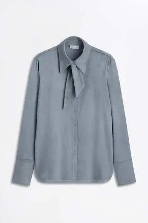 Scanlan Theodore Faux-suede Shirt With Cravat Tie - Denim