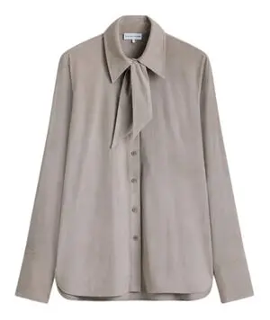 Scanlan Theodore Faux-suede Shirt With Cravat Tie - Stone
