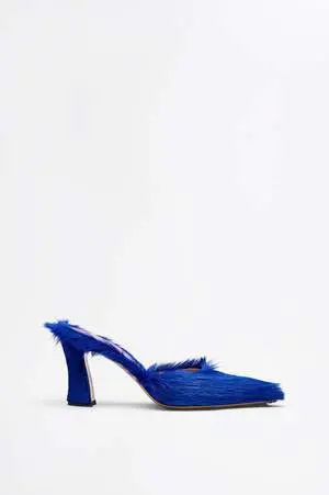 Scanlan Theodore Mules With Pointed Toe And Textured Calf Hair - Cobalt