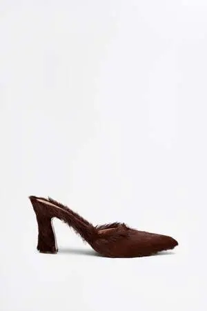 Scanlan Theodore Mules With Pointed Toe And Textured Calf Hair - Dark.spice