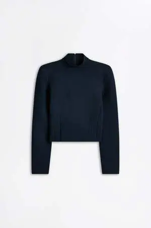 Scanlan Theodore Crepe Knit Shoulder Pad Top - Navy