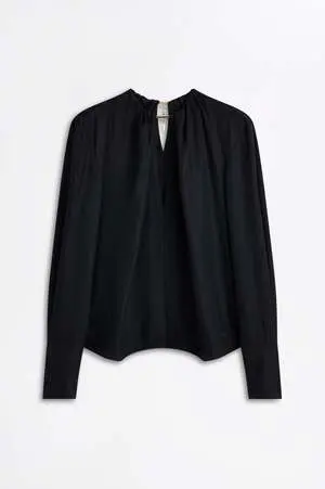 Scanlan Theodore Silk Jacquard Gold Trim Blouse - Black