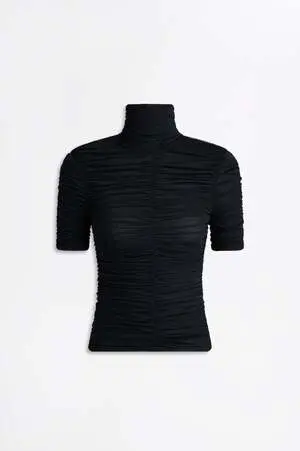 Scanlan Theodore Mesh Ruched High Neck Top - Black