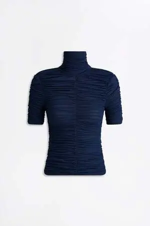 Scanlan Theodore Mesh Ruched Top - Navy