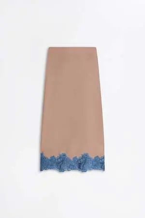Scanlan Theodore Lace Trim Silk Skirt - Denim