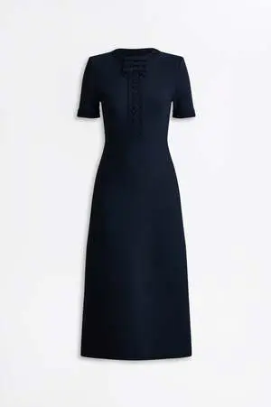 Scanlan Theodore Crepe Knit Bow Dress - Navy