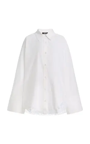 ROTATE BY BIRGER CHRISTENSEN Oversized Cotton Shirt With Crochet Hem - White