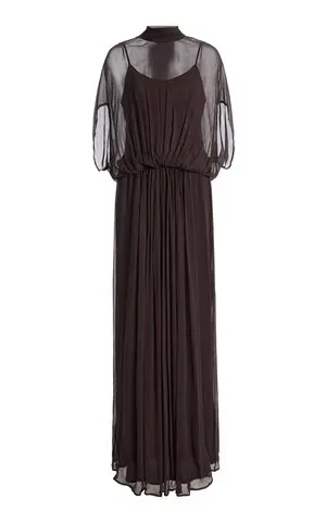 Staud Viviana Silk Maxi Dress - Brown