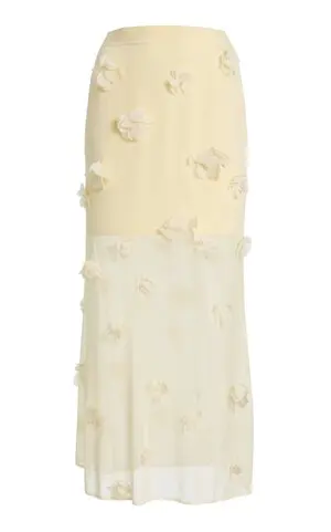 Simkhai Cora Floral Applique Mesh Midi Skirt - Yellow