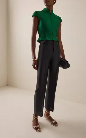 DESTREE Sculptural Satin Top With Peplum Hem - Green
