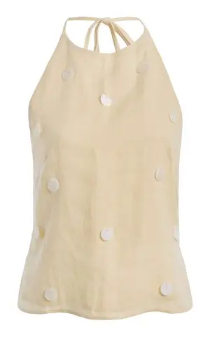 ELCE Oceane Embellished Linen Halterneck Top - Ivory