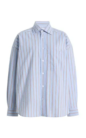 WITH NOTHING UNDERNEATH Exclusive Striped Cotton Seersucker Shirt - Blue