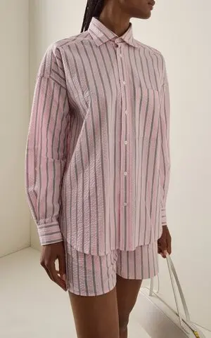 WITH NOTHING UNDERNEATH Striped Cotton Seersucker Shirt