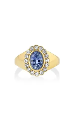 REAL FINE STUDIO Heirloom Signet Ring With Sapphire And Diamonds - Blue