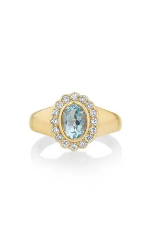 REAL FINE STUDIO Heirloom Signet Ring With Aquamarine And Diamonds - Blue