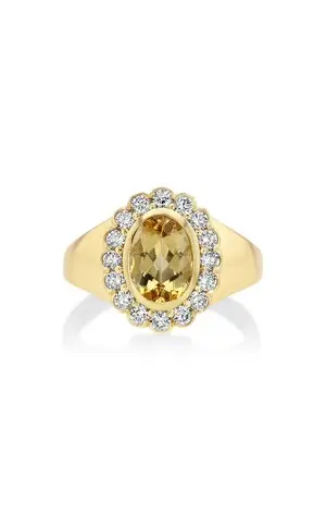 REAL FINE STUDIO Heirloom Signet Ring With Citrine And Diamonds - Yellow
