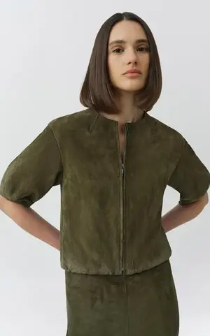 Simkhai Austyn Short Sleeve Suede Jacket