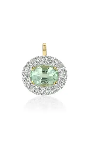 REAL FINE STUDIO 14k Yellow Gold Double Diamond Pendant - Green