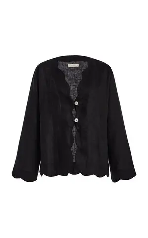 ELCE Scalloped Linen Shirt - Black