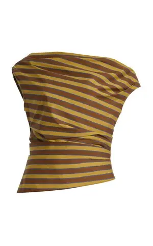 STAUD STAUD Phare Striped Asymmetrical Cotton-Blend Top