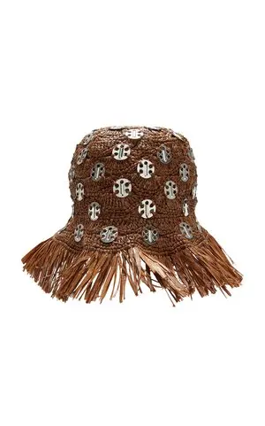 Rabanne Chainmail-embellished Raffia Bucket Hat - Brown