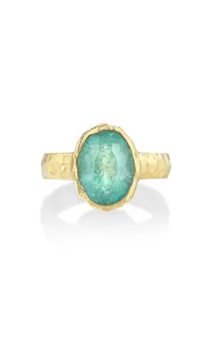 REAL FINE STUDIO 14k Yellow Gold "golden Hour" Ring With Sea Foam Stone - Blue