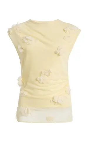 Simkhai Floral Applique Chiffon Top - Yellow