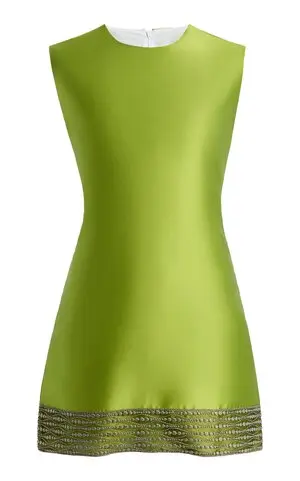 DESTREE Carole Satin Mini Dress With Lace Trim - Green