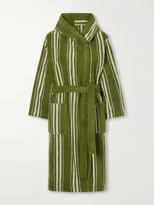 AUTUMN SONATA Charlotte Striped Cotton-terry Hooded Robe