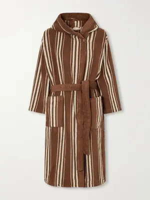 AUTUMN SONATA Charlotte Striped Cotton-terry Robe - Brown