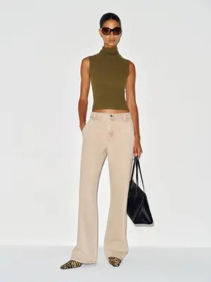 REFORMATION Colbie Sleeveless Turtleneck Knit Top - Green