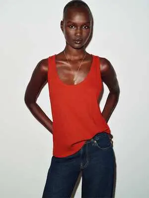 REFORMATION Eva Pointelle Knit Top - Red