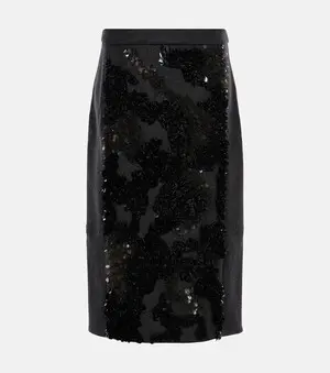 Plan C Sequined Wool-blend Midi Skirt - Black