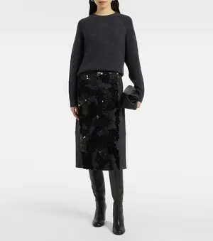 Plan C Sequined Wool-blend Midi Skirt
