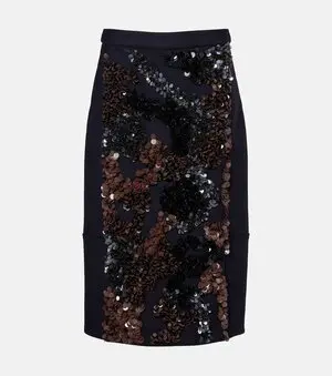 Plan C Sequined Wool-blend Midi Skirt - Black