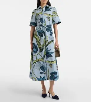 Erdem Floral Cotton Midi Dress - Blue