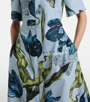 Erdem Floral Cotton Midi Dress - Blue