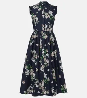 Erdem Floral Cotton Midi Dress - Blue