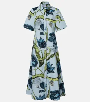 Erdem Floral Cotton Midi Dress - Blue