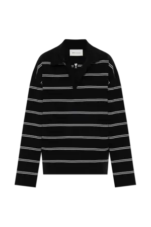 AMI Paris Striped Long Sleeve Polo - Black