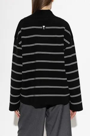 AMI Paris Striped Long Sleeve Polo