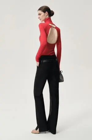 FRONT ROW SHOP Open-back Wool Jersey Top - Red